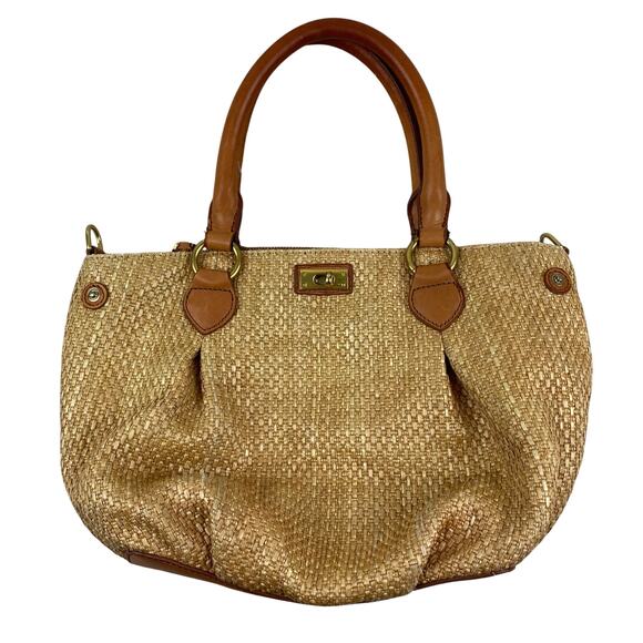 J. Crew | Bags | J Crew Womens Woven Straw Brown Leather Handle Hobo ...